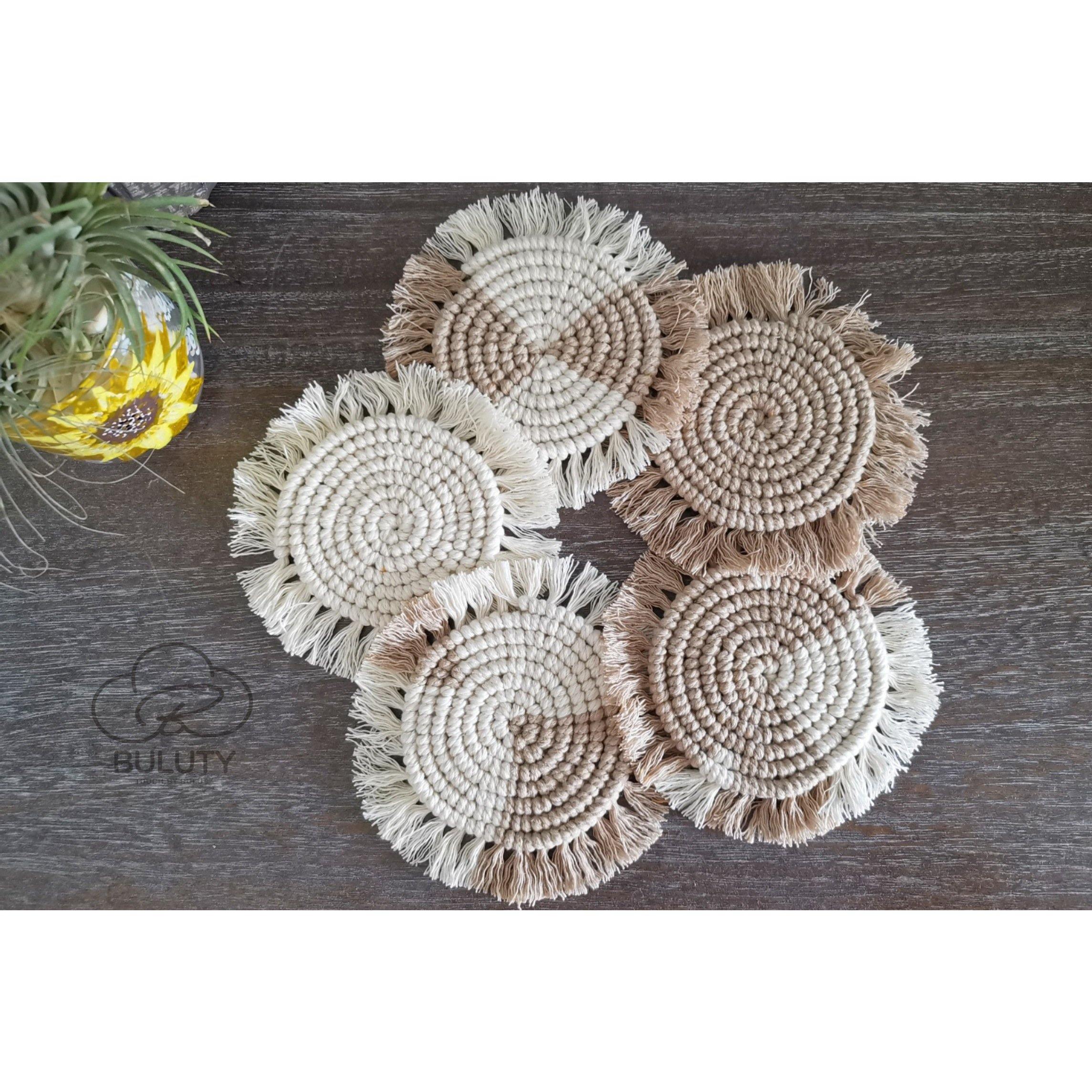 Macrame Round Coaster | Made to Order | Handmade Pattern for Mugs, Dri ...